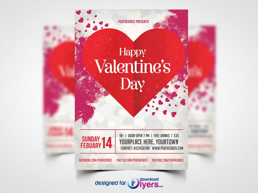 Valentines Party Flyer PSD Template Freebie | Flyer PSD